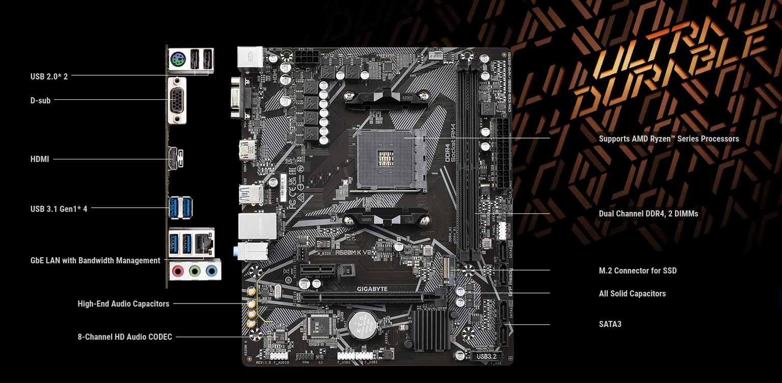 Дънна платка Gigabyte A520M A520M K V2 | Цена - JAR Computers